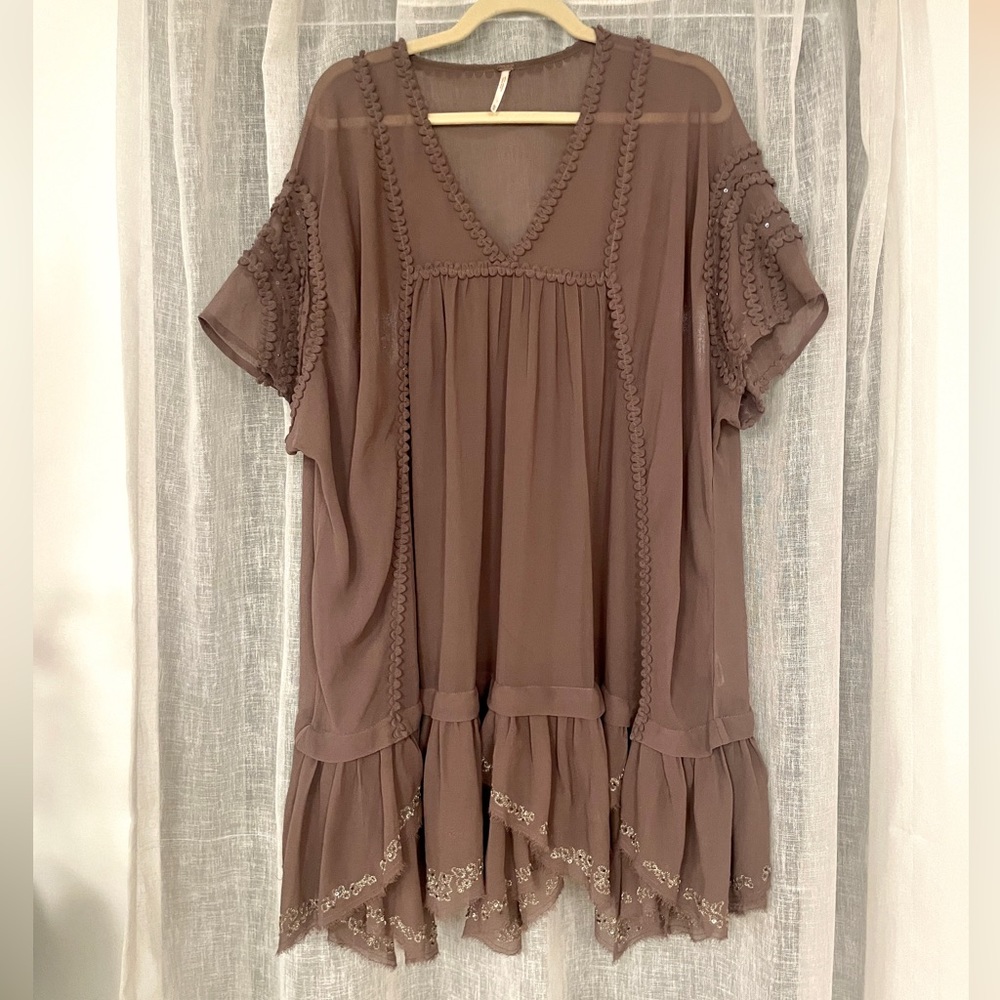 Rare-Free People Mauve Sheer Boho Festival Dress - Gem